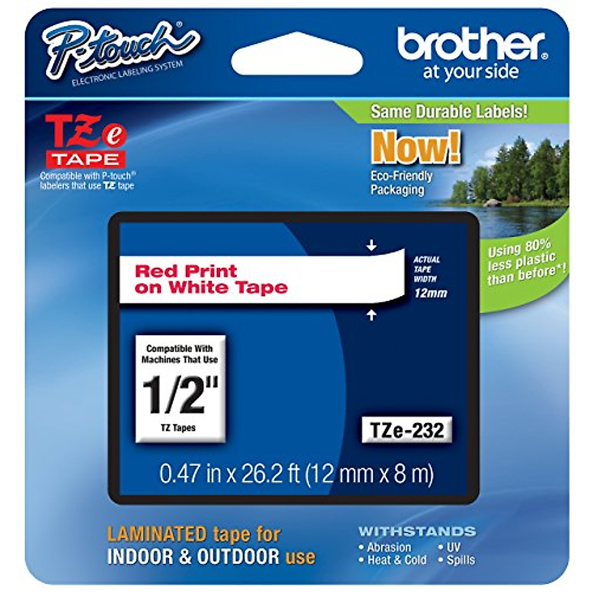 Brother Genuine TZe-232 1/2" Red on White Standard Laminated Tape for P-Touch Labeler, 6 Pack