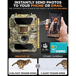 CREATIVE XP Cellular Trail Cameras WiFi 12MP 1080P Outdoor Game Camera with No-Glow Night Vision Motion Activated IP54 Waterproof for Wildlife Hunting or Property Security, 32G SD Memory Card