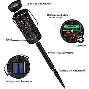 GIGALUMI 6 Pack Solar Lights Outdoor Hanging Lanterns, Metal Star Moon Lantern Lights Decorative with Stakes, Patio Decor Lanterns Outdoor Waterproof for Garden, Yard, Tree, Pathways (Warm White)