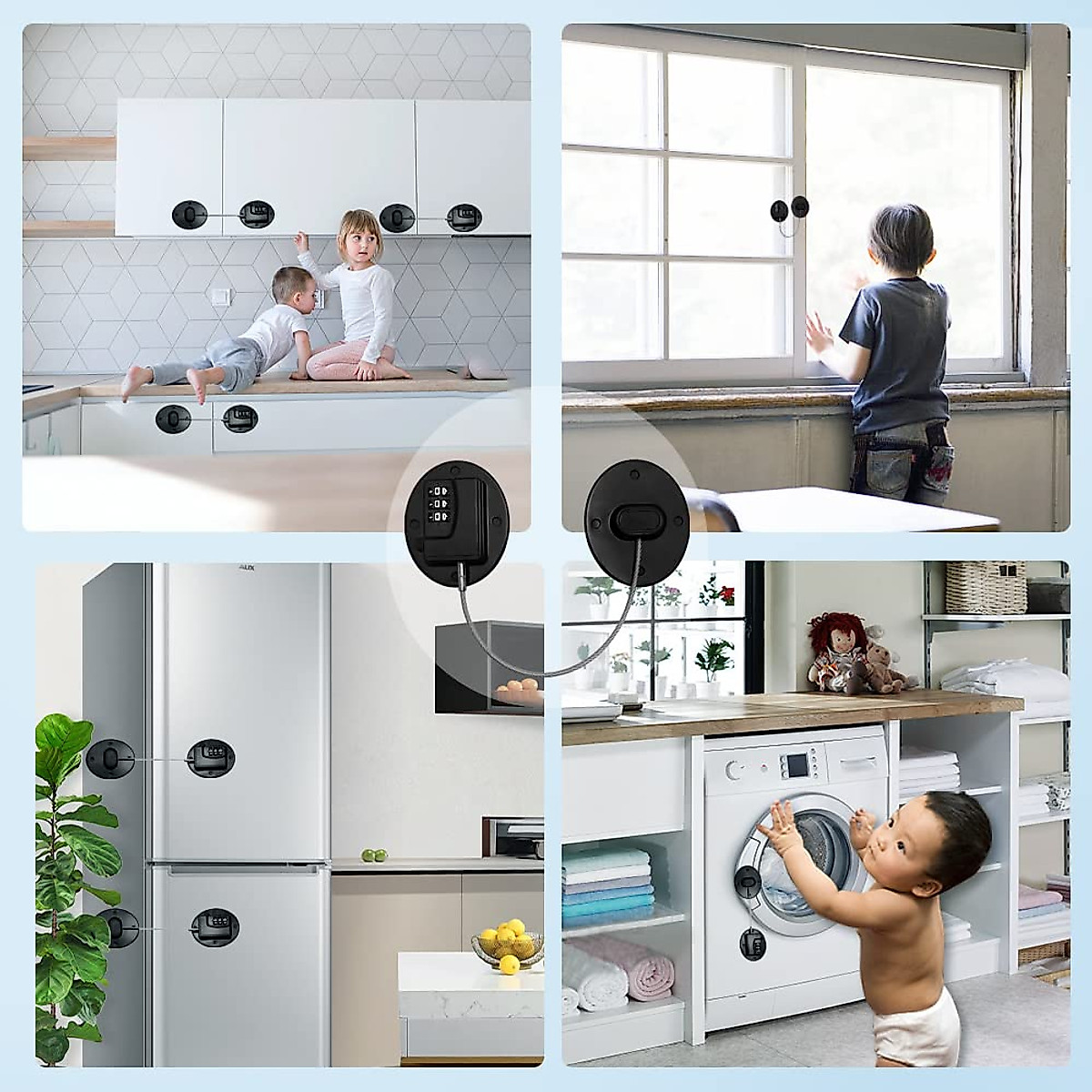 Fridge Lock AOSITE Refrigerator Lock Combination Black Combo Fridge Locks with Code for Adults 2 Pcs Refrigerator Lock for Children Adhesive Freezer Door Lock Child Safe Refrigerator Lock for Kids