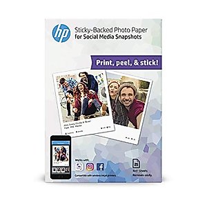 HP Photo Paper, Sticky Back Social Media Snapshots, (4x5 inch), 25 sheets, Model:1BG59A