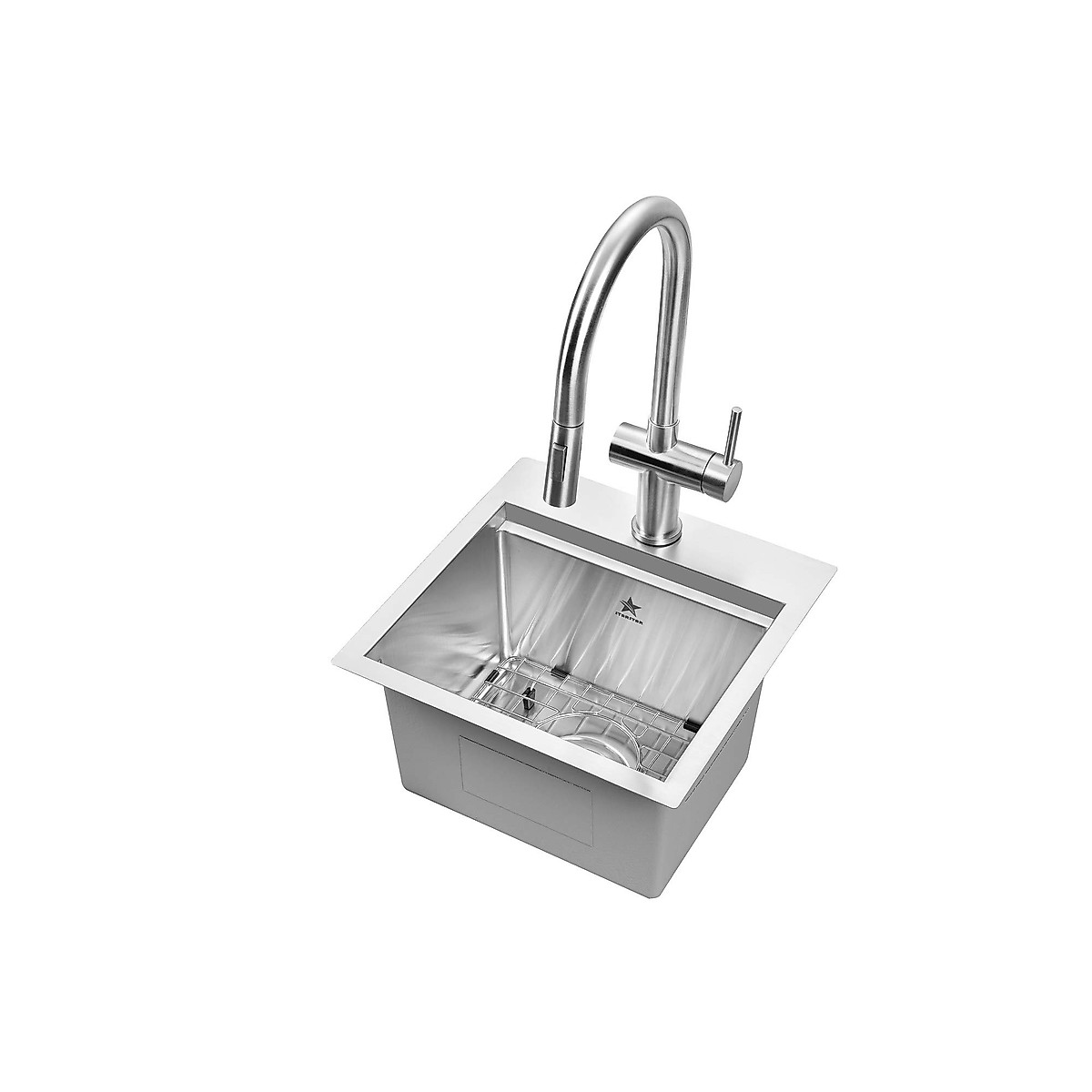 Starstar 15 x 15 inch Drop-in Topmount 304 Stainless Steel Single Bowl Bar/Kitchen/Laundry/Yard/Office Sink (With Grid)