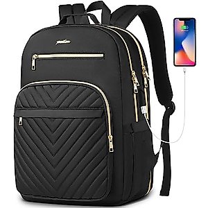 YAMTION Laptop Backpack Women,School Backpack for Women USB Bookbag for Business Work Office College Students Teacher,Black 15.6 inch