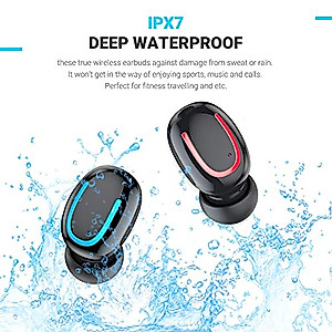 CUIZI Wireless Earbuds Bluetooth Headphones,5.0 HD Stereo Sound Wireless Headset, IPX7 Waterproof Headphones Built-in Mic, Noise Canceling,Long Playtime, with Charging Case