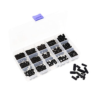 LBY 720pcs M2 M2.5 M3 M4 M5 M6 Internal Hex Drive Cup-Point Set Screws,Socket Head Cap Screws Grub Screws Assortment Kit 12 Sizes,Carbon Steel Black