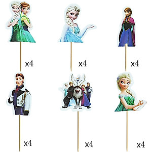 24pcs Froze Princess Cupcake toppers Froze Birthday Party Supplies Cake Decorations, Ice Princess Theme Birthday Party Topper for Children