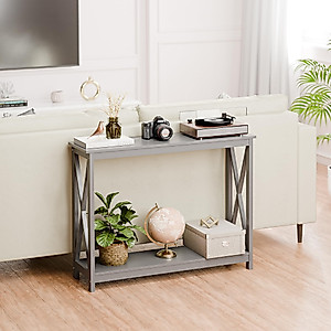 ZENY Console Table, Entryway Table, Narrow Sofa Table with 2-Tier Shelves, Entrance Table for Living Room, Entryway, Hallway, Foyer (Grey)