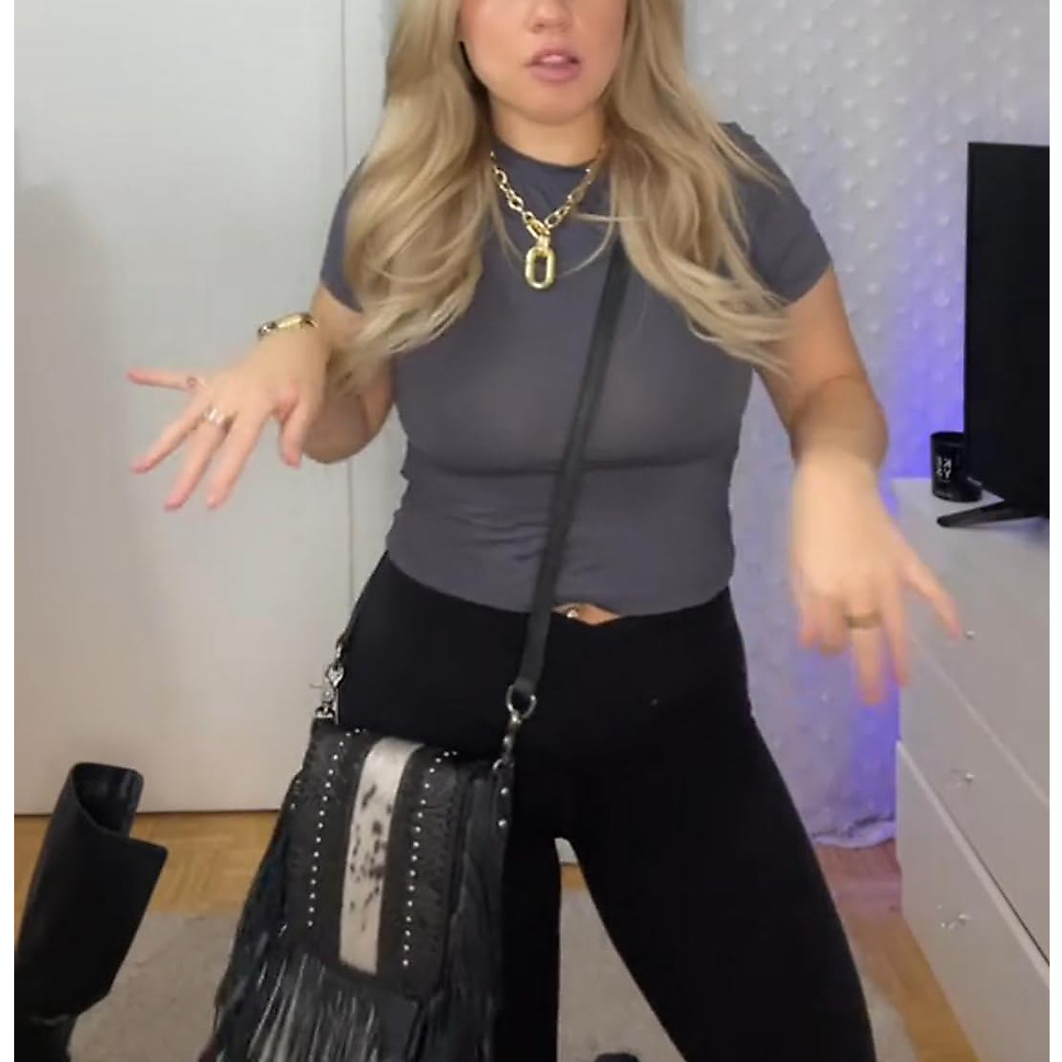 Montana West Fringe Purse Western Purses for Women Crossbody Bag Small Vegan Leather Cowhide Women's Crossbody Handbags Black RLC-L168BK