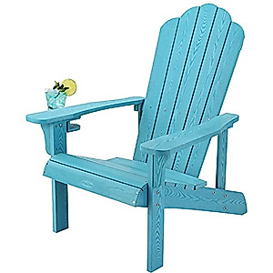 Adirondack Chair Weather Resistant , Hard Plastic Adirondack Chair with Cup Holder, Comfortable Easy to Assemble and Maintain, Outdoor Chair for Patio, Backyard Deck, Fire Pit & Lawn Porch - Lake Blue