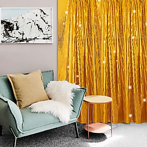 Sugargirl Gold Sequin Backdrop Curtain 2 Panels 2FTx8FT Glitter Disco Party Background Drapes Mirror Foil Backdrop for Wedding Birthday Wall Decor