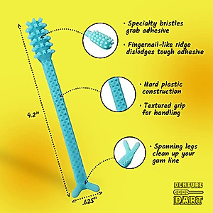Denture Dart V3 Hard Plastic Denture Brush - Denture Gel Adhesive Remover - Remove Denture Gel Adhesive & Glue from Mouth & Gums, Oral Hygiene Product, Scraper w/Textured Grip and Rigid Bristles