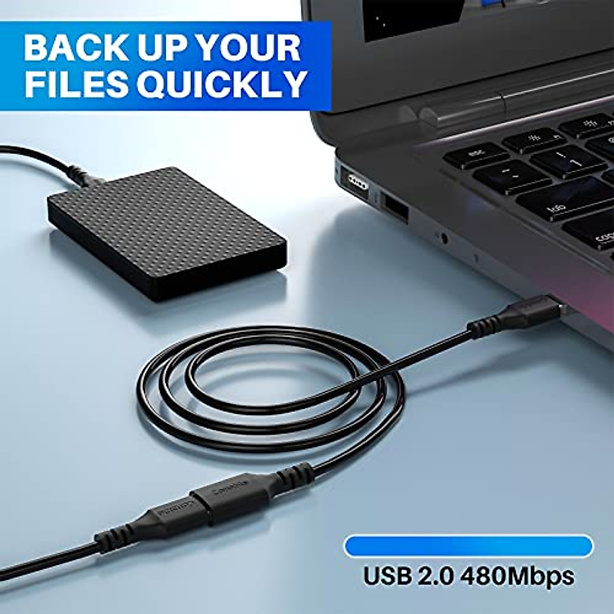 USB Extension Cable 4 Feet (3 Pack), USB Type A Male to Female USB 2.0 Extender Cord (from 2ft to 150ft for Selection), for Printer, Keyboard, Mouse, Flash Drive, Hard Drive with 5 Ties-4FT/3PK