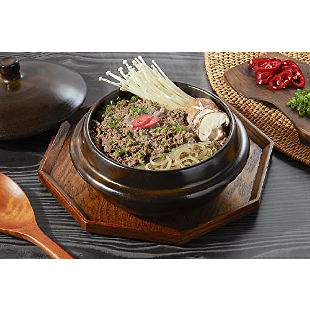Ttukbaegi Pot With Lid 뚝배기 Korean Pot Ramen Pot Stone Clay Pots For Cooking Korean Pot Ceramic Cooking Pot Korean Stone Pot Korean Bowl Onggi Kimchi Pot (Large 30oz) Ttukbaegi Pot With Lid 뚝배기 Claypot