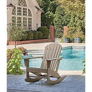 Signature Design by Ashley Sundown Treasure Cottage Weather Resistant Outdoor Rocking Chair with 1 Cup Holder, Light Brown