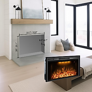 Benrocks 36” Electric Fireplace Inserts with Glass Door and Mesh Screen, Multicolor Flames & Fire Crackling Sounds, Timer, Overheating Protection Fireplace Heater, 750/1500W