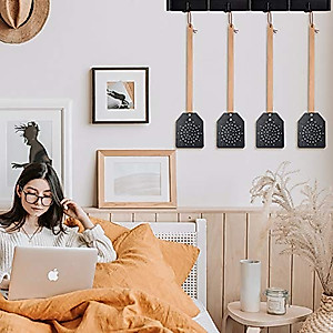 YoungJoy Leather Heavy Duty 19 Inch Rustic Manual Swat with Wooden Long Handle(1 Pack, Black)