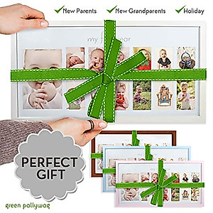 Green Pollywog | Baby's First Year Frame | Collage Frame For Baby In White | 12 Month Picture Frame | Milestone Photo Frame | First Year Picture Mat | Baby Picture Frame | My First Year Picture Frame