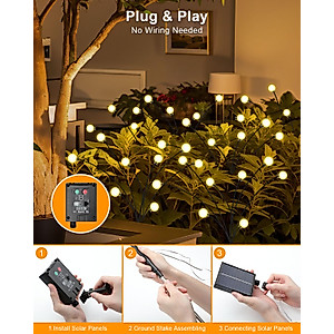 AURPUKAR Solar Garden Firefly Lights - 4 Pack New Upgraded Solar Lights for Outside, 8 Modes Remote Control & Waterproof, Powered Light Outdoor for Yard, Landscape, and Pathway Decorations, Black