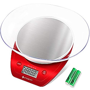 Etekcity Food Kitchen Scale, Digital Weight Grams and Oz for Cooking, Baking, Meal Prep, and Diet, 11lb/5kg, Red