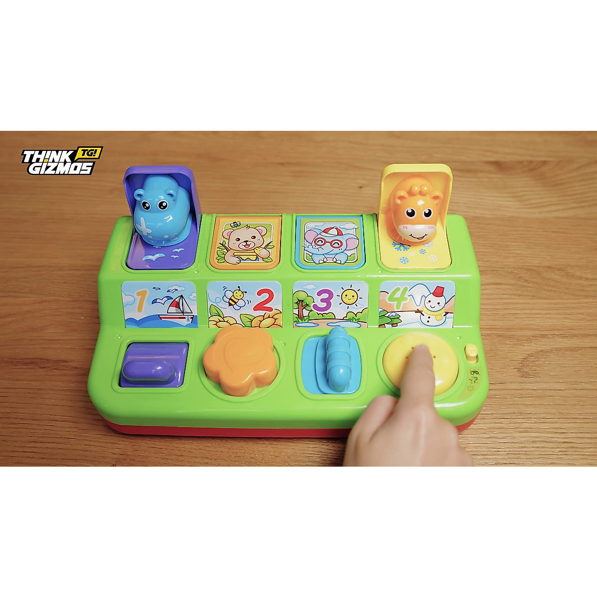 Think Gizmos Interactive Activity Pop-Up Toy for Toddlers Ages 1,2,3 – Peek-a-Boo Toy with Lights, Sounds & Music – Cute Animal Learning Game