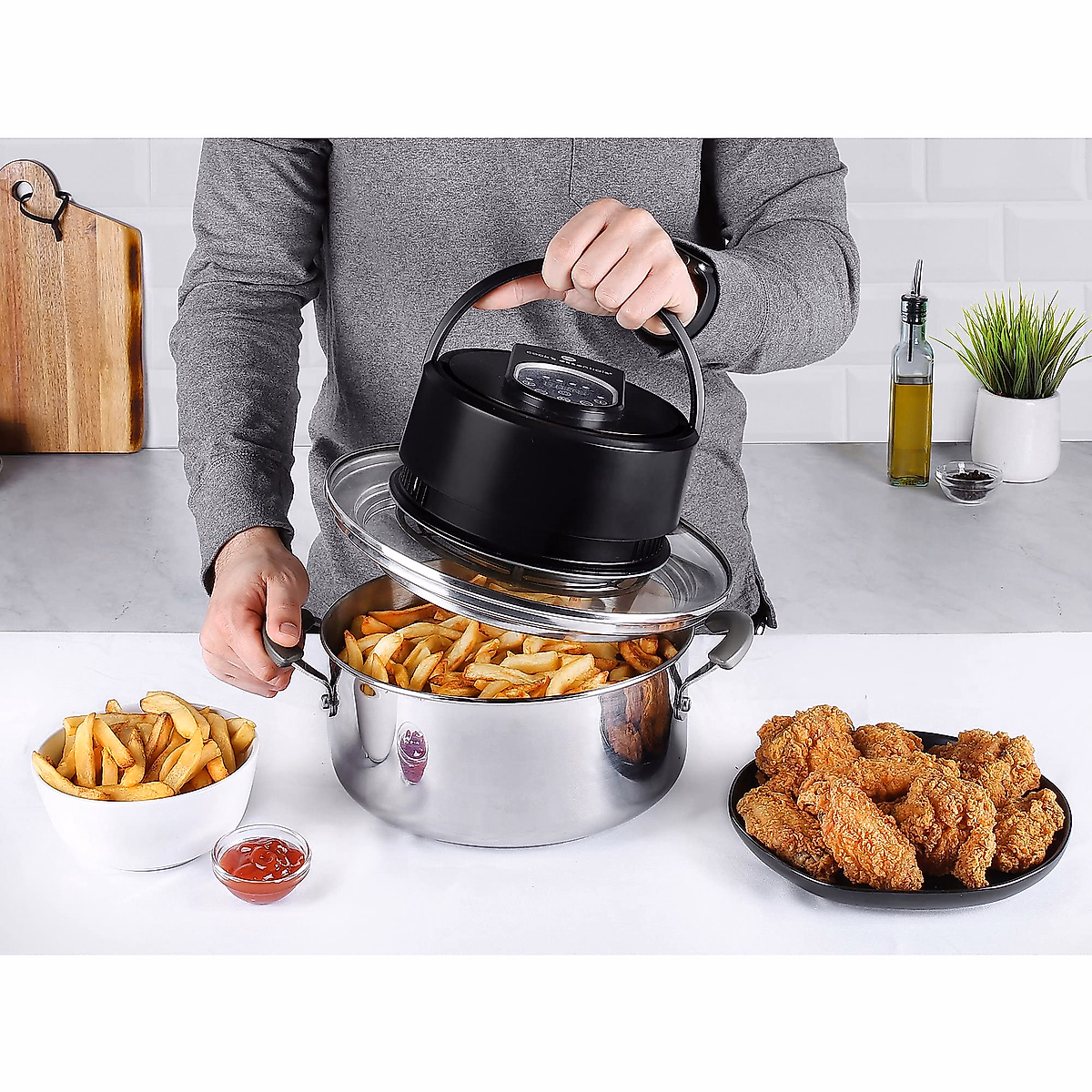 Cook's Essentials Air Fryer Lid for Pots, Pans & Pressure Cooker (Renewed), Red