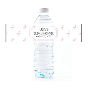 Pink Flamingo Pattern Personalized Water Bottle Labels, Pack of 25 Peel and Stick Waterproof Wrappers for Birthday Party Favors