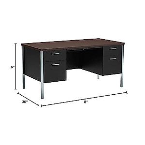 HON Double Pedestal Desk, 60" by 30" by 29-1/2", Mocha/Black