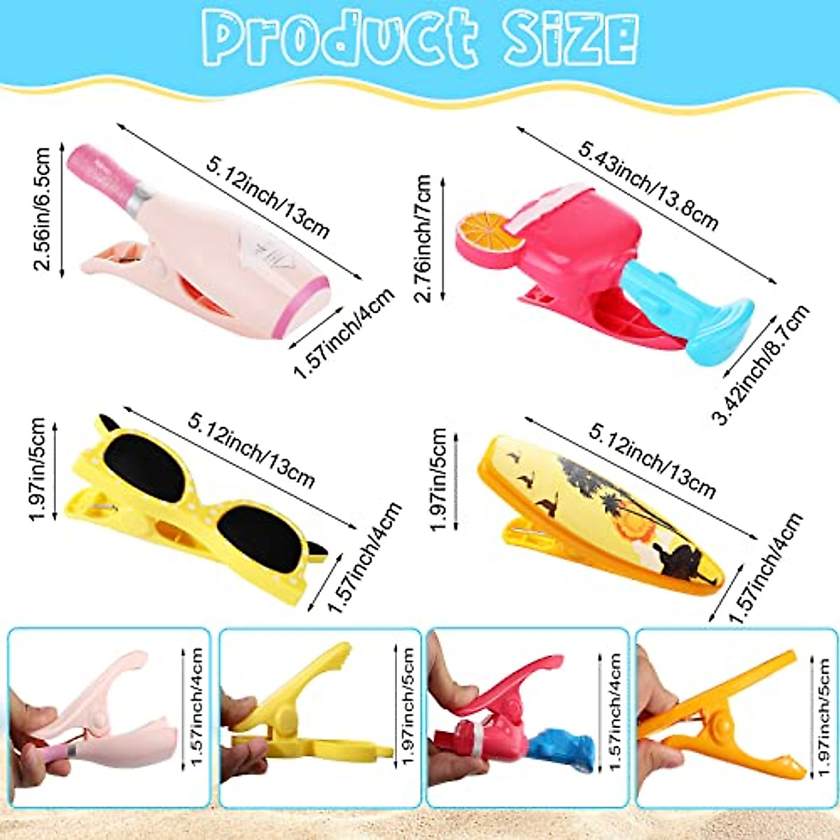 8 Pcs Beach Towel Clips for Beach Chairs Decorative Beach Chair Clips Pool Clips for Chairs Plastic Windproof Beach Towel Holder Funny Decorative Clothespins for Patio Accessories Summer, 4 Styles