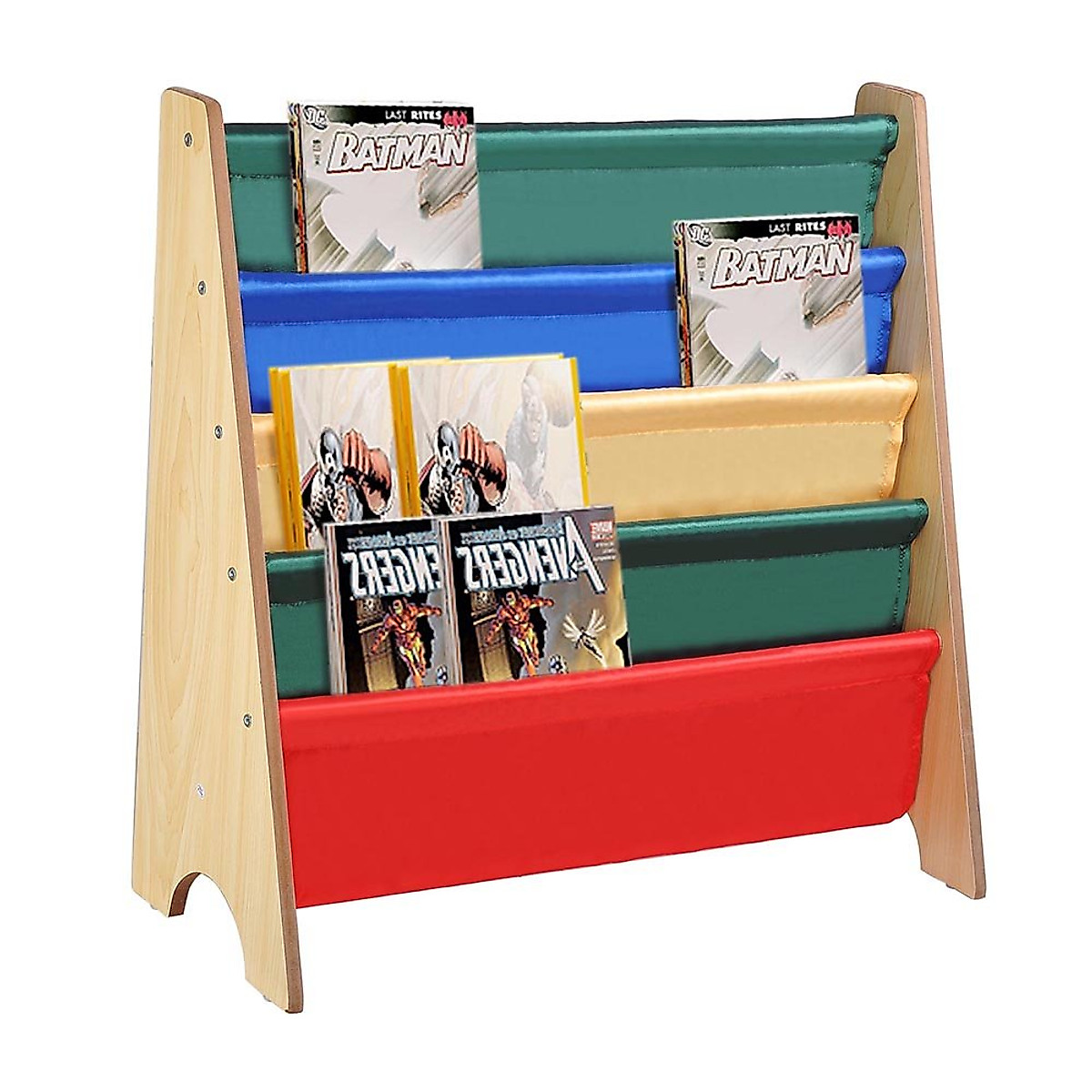 ZeHuoGe Natural Kids Sling Bookshelf Book Display Holder 24-7/16"x10-7/16 x24 Original Wood Color Smooth Cambered Edges Collapsible Cubes US Delivery (Natural)