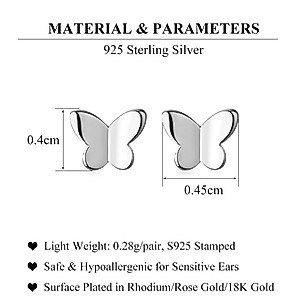 SLUYNZ 925 Sterling Silver Tiny Butterfly Earrings Studs for Women Teen Girls Tiny Studs Earrings (A-Silver)