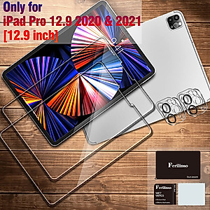 Ferilinso Designed for iPad Pro 12.9 Inch Screen Protector Accessories 2022 2021 2020 4th 5th 6th Generation 2 Pack Tempered Glass with 2 Pack Camera Lens Protector 9H Hardness Face ID Suitable
