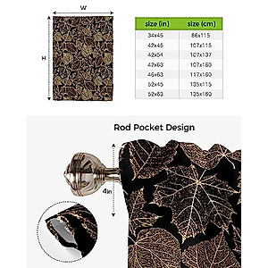 Thanksgiving Fall Tie Up Curtains for Kitchen Bathroom Bedroom Windows 63 Inch Length, Balloon Drape Curtains Shade Rod Pocket Drapery Curtain Gold Autumn Maple Leaves Black Backdrop 1 Panel, 52"x63"