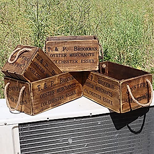 LEKUAIJIA Wood Nesting Storage Crates with Handle (4 drak brown)