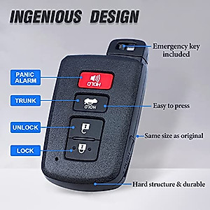 Keymall Keyless Entry Smart Prox Remote Key Fob Replacement for Toyota Avalon Camry Corolla 2013-2018 4 Buttons(281451-0020 G Board FCC ID:HYQ14FBA PN:89904-06140)