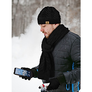 URATOT 4 Pack Winter Knitted Set Thick Knitted Beanie Hat Scarf Gloves Ear Warmer for Men or Women