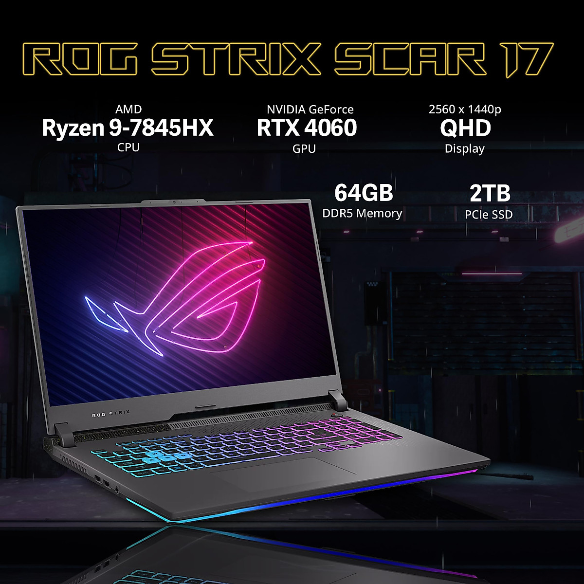 ASUS ROG Strix G17 17.3" QHD 240Hz Gaming Laptop, AMD Ryzen 9-7845HX, NVIDIA GeForce RTX 4060, 64GB DDR5, 2TB PCIe SSD, RGB B&K, Wi-Fi 6E, Win 11, Gray, 32GB Hotface USB Card