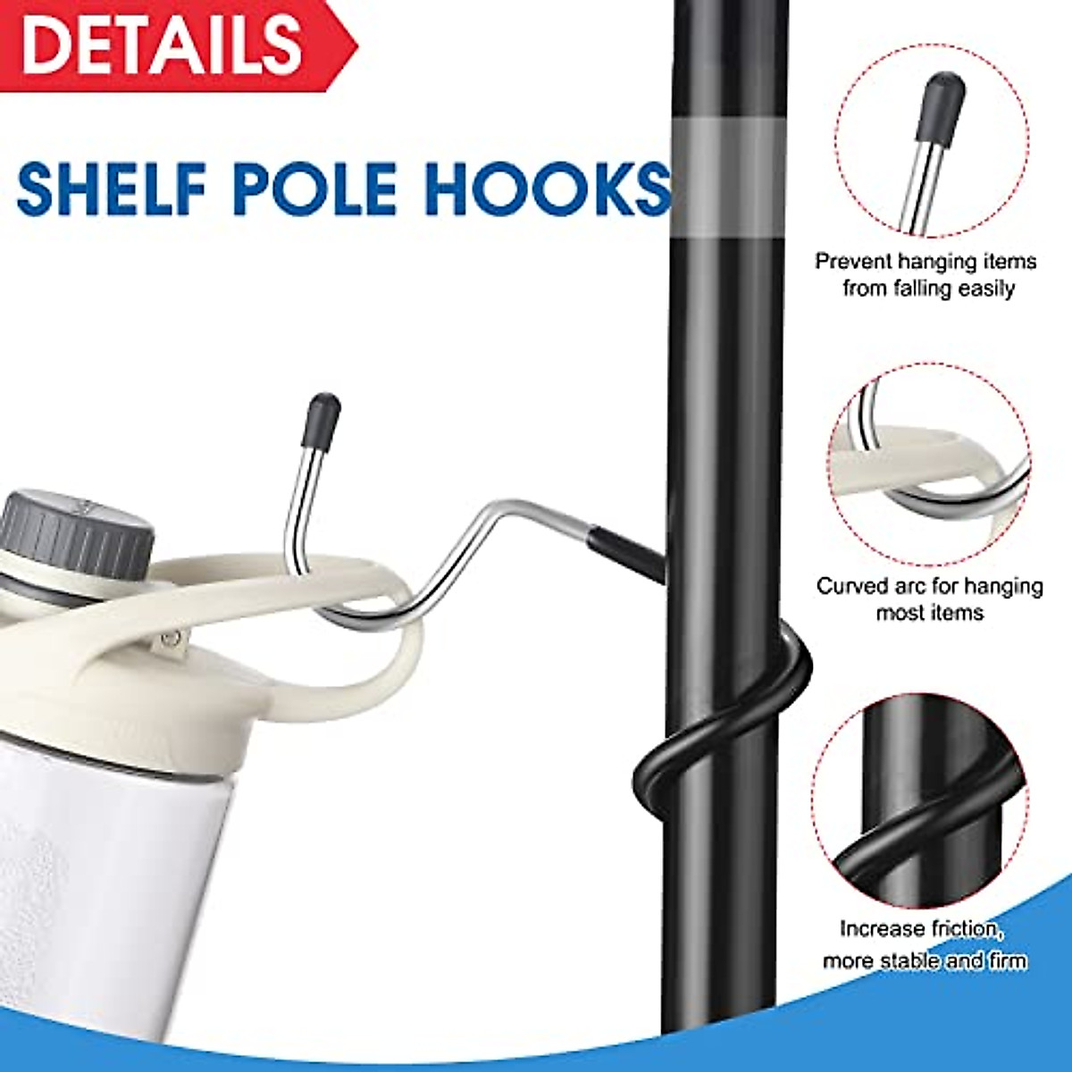 Coume 5 Pcs Shelf Pole Hooks Silver Black Steel Attachment Heavy Duty Wire Shelving Rack Utility Hanger Safety Wrap Hook for Storage Garage Use with Metal or Shelves and Racks