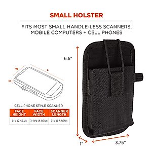 Ergodyne Squids 5544 Barcode Scanner Holster Pouch for Phone Size Mobile Computers, Handheld Bar Code Scanners Holder, Belt Clip and Equipment Loop Attachment,Black,Small