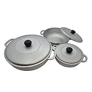 IMUSA USA R200-CALDERO22C Traditional Colombian Natural Caldero Set 3-Piece (1.6/3.2/4.6) Quart, Silver (Dutch Oven Set)