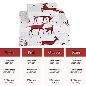 STARBEDIA Christmas Flannel Sheets Twin, 100% Cotton Holiday Bed Sheet Set, Deep Pocket Fitted Sheet, Soft Warm Brushed Christmas Sheet (Twin Size, Red Christmas Deer)