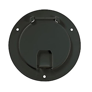 RV Designer B113, Round Electrical Cable Hatch, Deluxe, Replaceable Lid, 5.2 inch Diameter, Black