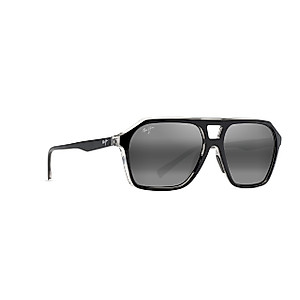 Maui Jim Men's Wedges Polarized Aviator Sunglasses, Black Gloss w/Crystal Interior/Neutral Grey, Medium