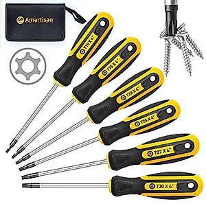 Amartisan 6-Piece Magnetic Torx Screwdrivers Set, Security Tamper Proof, Magnetic Torx Driver Star Screwdrivers Set T10 - T30 Best Choice (Torx Screwdrivers)