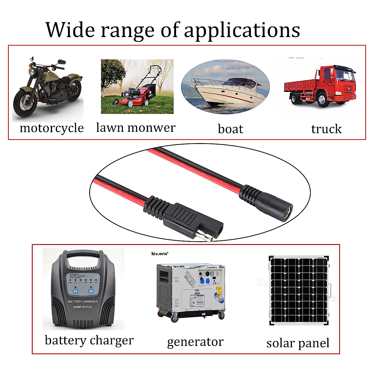 HCFeng 14AWG SAE to DC Power Cable SAE to DC5521 Female Adapter Cable withDC8*0.9/6.5*3/5.5*2.5/4*1.7/3.5*1.35(MM)/SAE Polarity Reverse Adapter for Solar Panel Charger (2ft/60cm)(2pack)