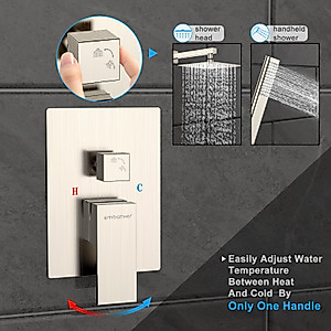 Rain Shower System Sets Faucet: EMBATHER 10 Inch Overhead Rainhead Shower Combo Set With Handheld And Valve-Luxury Modern Mixer Rainfall Brushed Nickel Shower Faucets Sets Complete