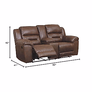 Signature Design by Ashley Stoneland Faux Leather Manual Double Reclining Loveseat with Center Console, Dark Brown