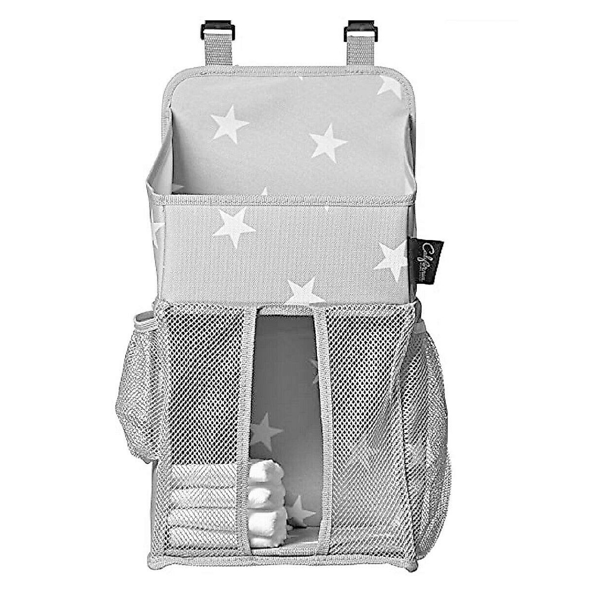 Star Pattern Diaper Caddy and Nursery Organizer for Newborn Baby Essentials, Hang on Crib, Baby Bed. Changing Table or wall. Multiple Pockets to Store Wipes, Creams, Lotions, Toys and more.