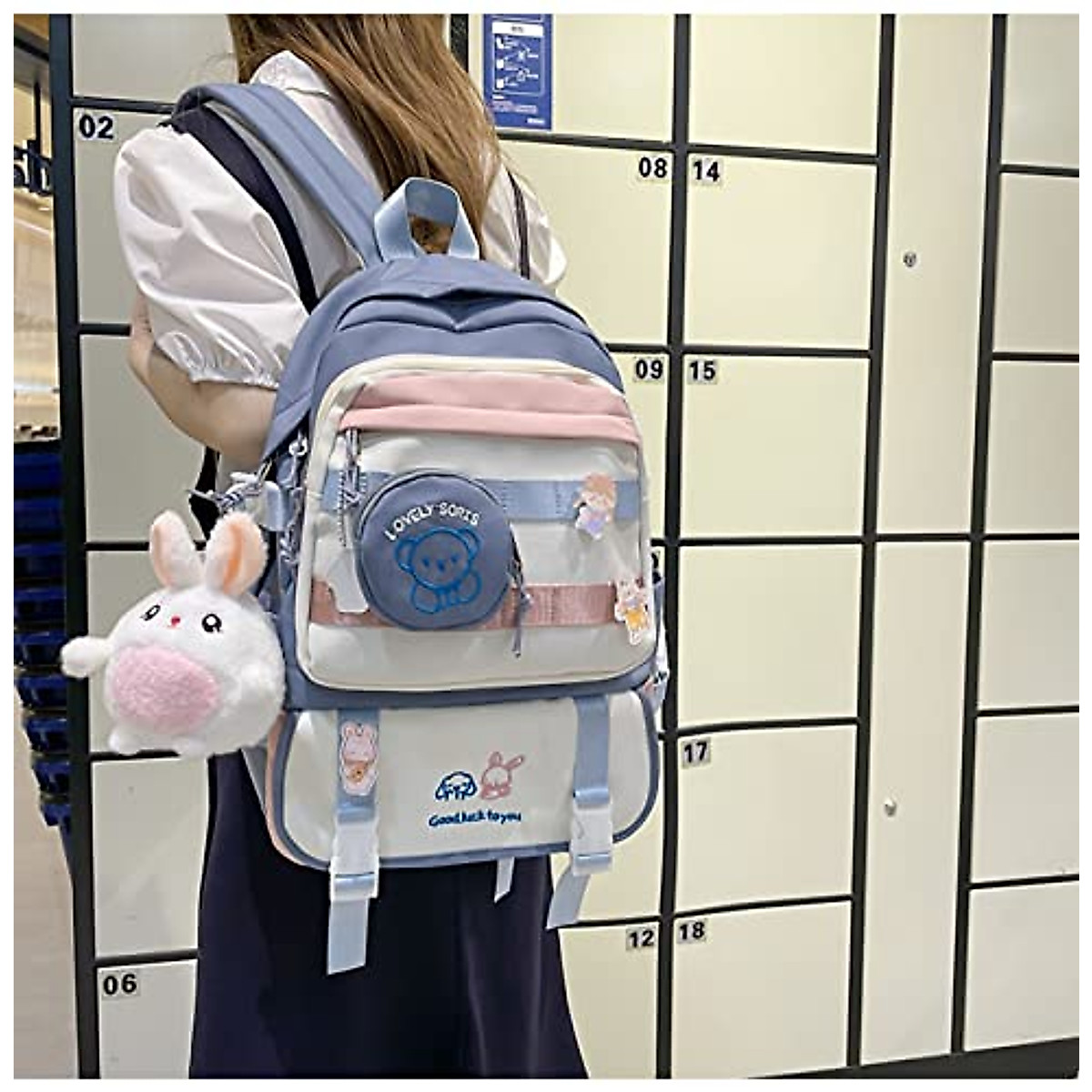 ZFOFLIK Kawaii Backpack with Cute Pin and Accessories Japanese Backpack for School Bags for Girls Bookbags for Women-blue