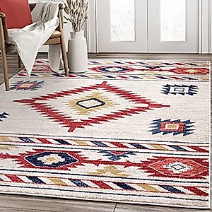 Abani Rugs Tribal Design Red & Beige Living Room Rug - Premium Southwestern Style Non-Shedding 5'3" x 7'6" (5x8) Area Rug