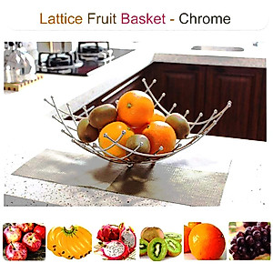 YYTONG Fruit Basket, Fashion Creative Fruit Bowl for Kitchen Counter Used as Bread Basket, Vegetable Basket, Produce Basket, Durable Steel Fruit Stand Storage & Organizer (Silver)